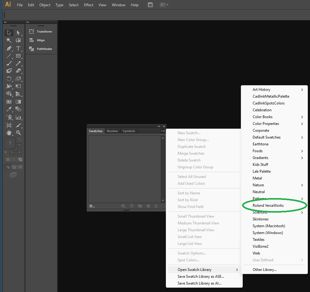 How do I import the Roland Special colour Swatches